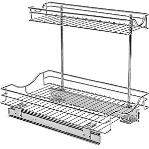 SIMCAS Pull Out Cabinet Organizer for Kitchen, 2-Tier Heavy Duty Slide Out Cabinet Organizer Shelves, Under Sink organizers and storage for Kitchen Bathroom Home Cabinet -11"W x 18"D x 15"H, Chrome