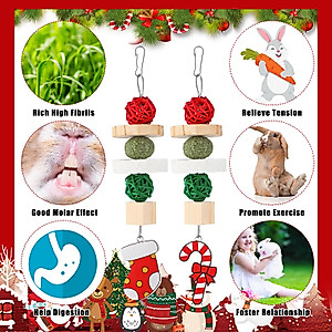 Shappy 9 Pcs Christmas Guinea Pig Toys Xmas Bunny Rabbit Hamster Chinchilla Hanging Toys for Teeth Grinding Natural Apple Wood Grass Treats Cage Chews for Small Pets Gifts
