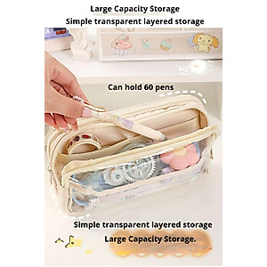 Cute Pencil Case Large Capacity Pen Bag Mesh Kawaii Pen Case Clear Pencil Pouch Gift (Pink)