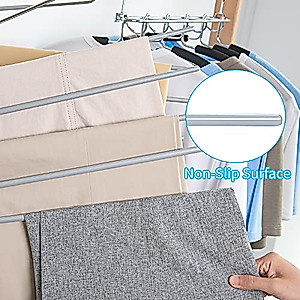 Nature Smile 4 Pack Heavy Duty Multi Layers Metal Pant Slack Hangers,Non-Slip 5-Tier Open-Ended Pants Hanger Closet Storage Organizer for Garden Flags Trousers Jeans Scarf(Silvery Grey Color