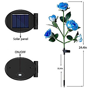 Outdoor Realistic Solar Powered Rose Flower Lights Stake,2 Pack 10 Rose Solar Garden Decorative Waterproof Lights for Backyard Patio Pathway Xmas Decoration-Blue