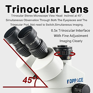 KOPPACE 3.5X-180X Trinocular Stereo Microscope Upper and Lower LED Light Source Continuous Zoom Lens Mobile Phone Repair Microscope.