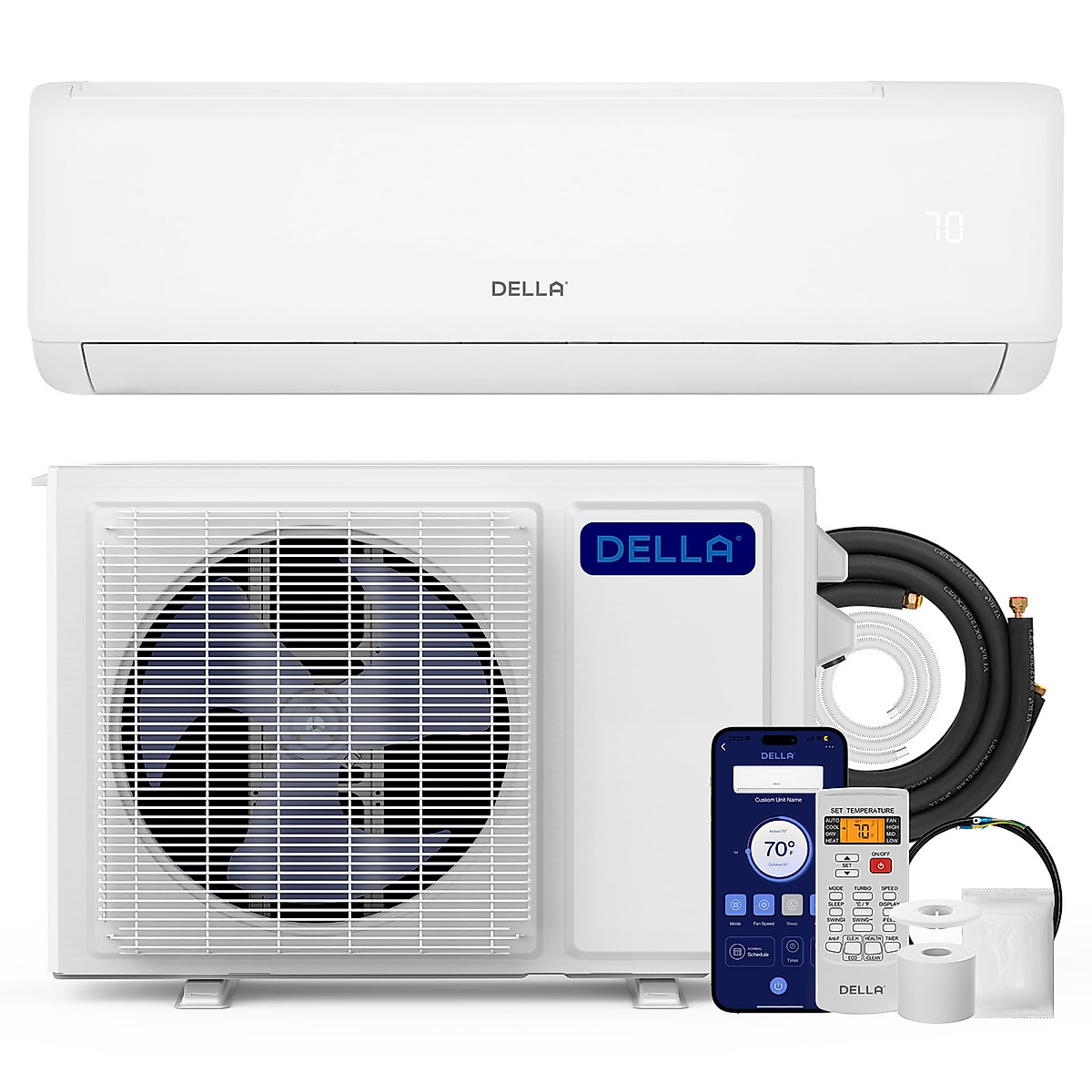 DELLA Vita Series 12000 BTU Mini Split AC 21 SEER2 Cools Up to 550 Sq.Ft, Works with Alexa, Wifi Enabled Air Conditioner & Heater with 1 Ton Pre-Charged Heat Pump (R32 Refrigerant)