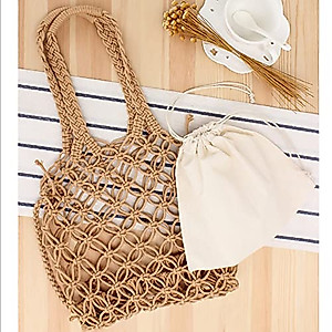 JBR Straw Crossbody Bag Cotton Rope Leisure Beach Bag Fishing Net Handbag Woven Shoulder Bag for Women Girls Purse, Khaki