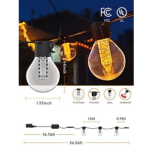Outdoor String Lights with Dimmer - 50Ft Led Patio Lights App Control 3 Modes Waterproof Connectable Hanging Light with Timer Function 25 Plastic G40 Globe Bulb for Backyard Porch Balcony Party Decor