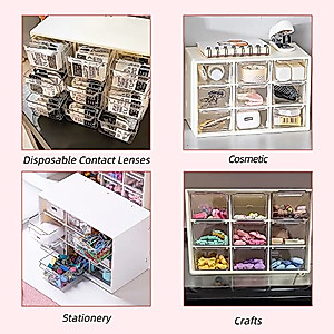 Craft Organizer, 9 Removable Mini Acrylic Plastic Drawers Organizer for Desk, Cute Kawaii Storage Organizer Office Supplier for Jewelry, Sewing Supplies, Vitamins, Sticker and Dool (Pink)
