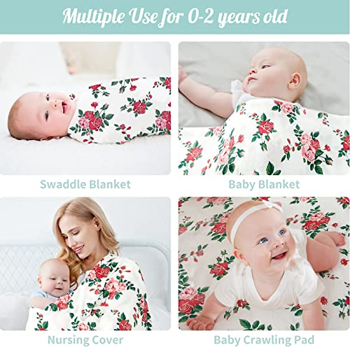 Baby Swaddle Blanket Unisex Swaddle Wrap Soft Silky Bamboo Muslin Swaddle Blankets Neutral Receiving Blanket for Boys and Girls, Set of 4 Large 47 x 47 inches