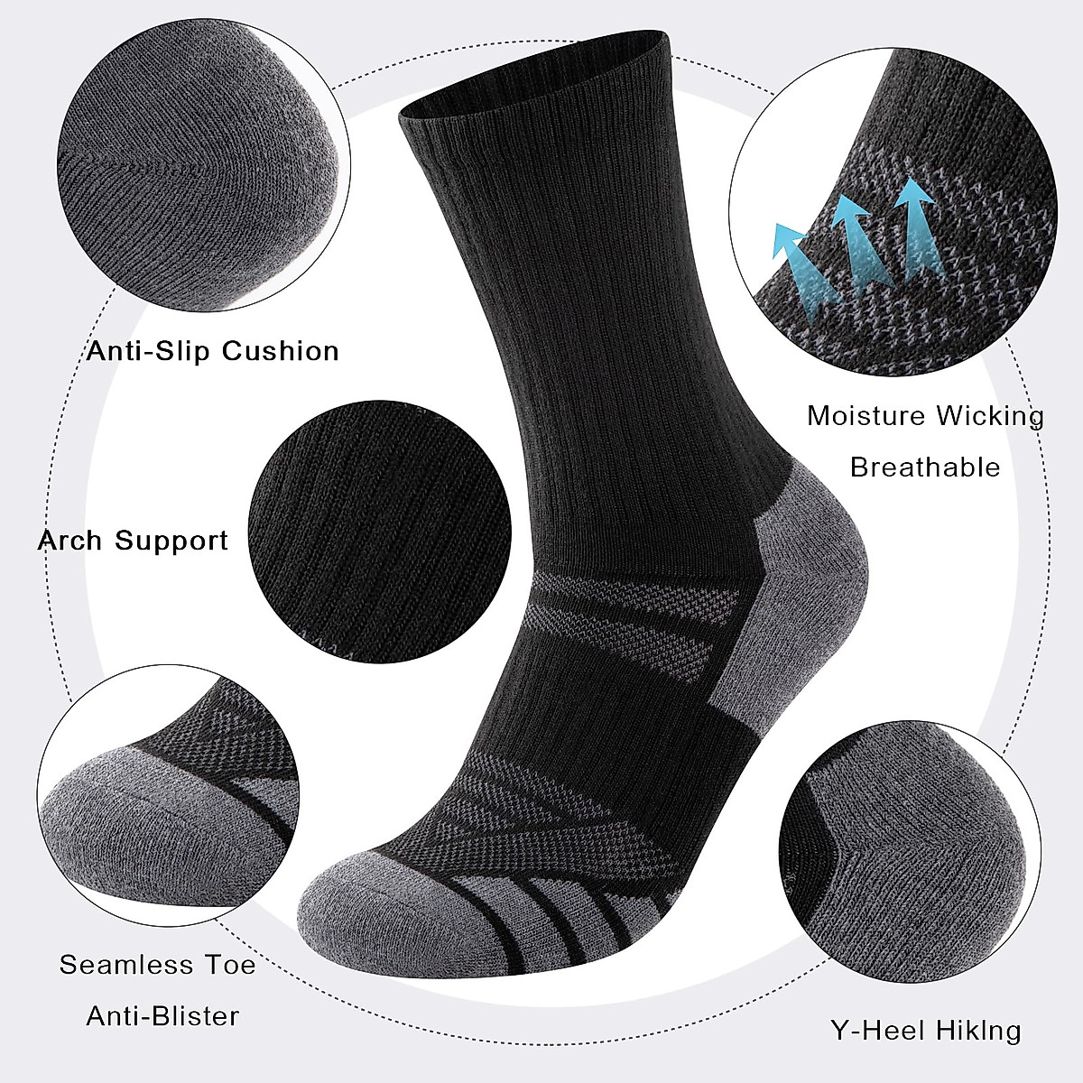 COOPLUS Mens Performance Crew Socks, Heavy Cushion Athletic Durable Work Socks for Men (5 Pairs)