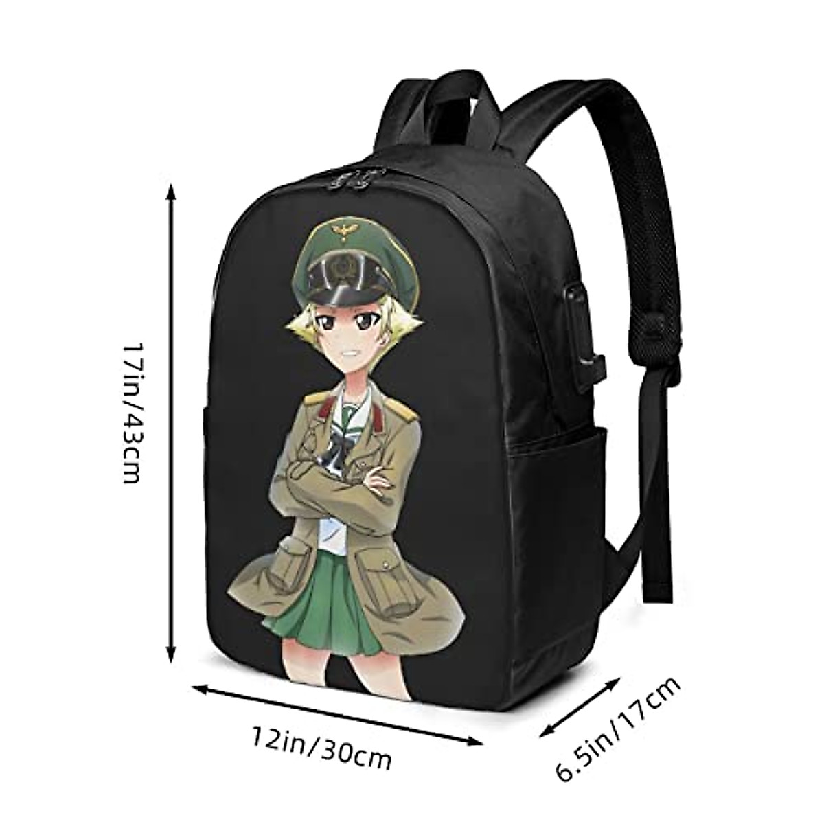 Girls und Panzer 17 Inch Laptop Backpack Unisex Travel Backpack with USB Charging Port Bookbag Daypack