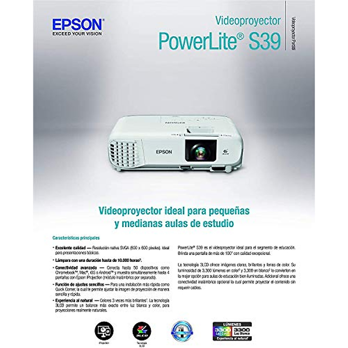 Epson V11H854020 Powerlite S39 SVGA 3LCD Projector