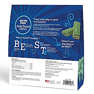 Vetality Brush Free Daily Dental Care Chews for Dogs | Cleans Teeth and Freshens Breath | 30 Count | B.E.S.T. Complex Provides Complete Oral Cleaning and Tartar Control