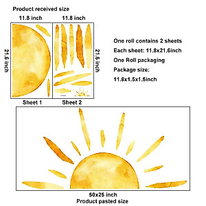 𝔻𝕦𝕠𝕔𝕙𝕖𝕖𝕣 (𝟓𝟎''𝐗𝟐𝟓'') Half Sun Wall Decal Extra Large Boho Sun Wall Decals Peel and Stick Removable Sunshine Wall Stickers for Bedroom Decor Nursery Decor Playroom Decor
