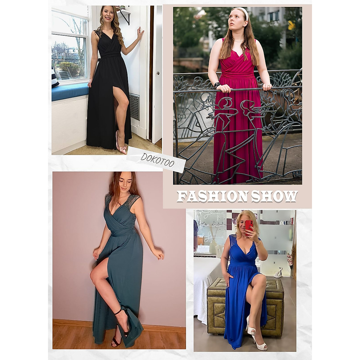 Dokotoo Womens Ladies Elegant Floor Length A Line Wrap Deep V Neck Backless Ruched Pleated Ruffled Split Long Maxi Formal Evening Party Prom Dress Bridesmaid Wedding Guest Dresses for Women Purple L