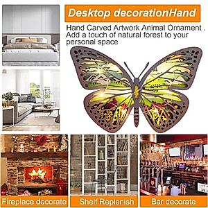 Wooden Animals Light, 3D Multi-layer Wooden Carving Light, Durable Wooden Butterfly Lights, Portable Wood Carved Lamp, Woodcarving Animal Crafts Glowing Butterfly Decor for Desktop Living Room Bedroom