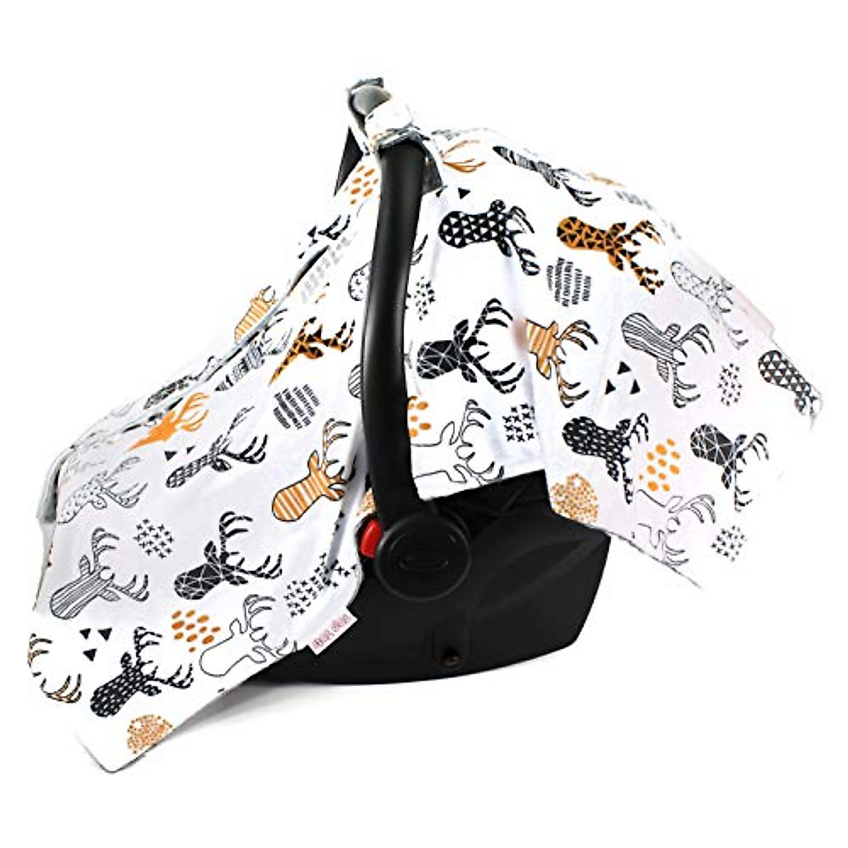 Top Tots Deluxe Baby Car Seat Canopy Cover, Deer Heads, Minky Dot, Orange