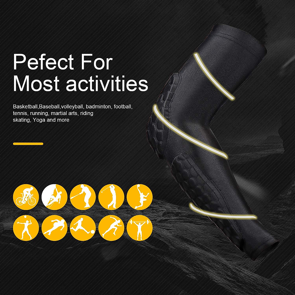 GUOZI Arm Elbow Sleeves, [2 Pack] Honeycomb Crashproof Arm Elbow Pads, Basketball Shooting Sleeve, Sports Compression Arm Upgrade Protection for Basketball Baseball Football Volleyball Cycling etc (S)