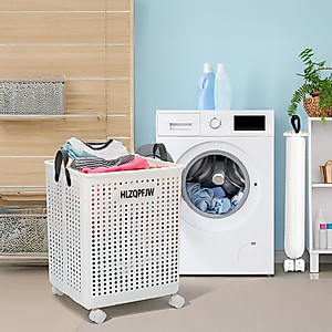 HLZQPFJWcollapsible laundry baskets,laundry basket with wheels,laundry hamper with wheels,dorm laundry hamper,laundry basket plastic，35, 50, 60 liter large capacity (White, Extra large)