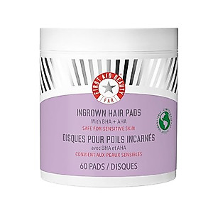 First Aid Beauty Ingrown Hair Pads with BHA + AHA – Ingrown Treatment Pads Exfoliate to Help Prevent Razor Bumps – For Underarm + Bikini Area – Compostable for Daily Use – 60 pads