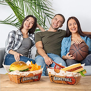 90 PCS Basketball Party Supplies 1.1lb 30 Basketball Paper Food Serving Tray Paper Food Holder Tray Disposable Paper Boat Paper Food Tray with 60 Deli Wrap Wax Paper Sheets for Basketball Party Favor