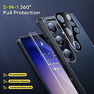 Humixx for Samsung Galaxy S23 Ultra Case, [10FT Mil-Grade Shockproof Protection] 2X Soft Screen Protector + 2X Lens Protector, Anti-Fingerprints Matt Finish Snugly fit Case for S23 Ultra 6.8", Black