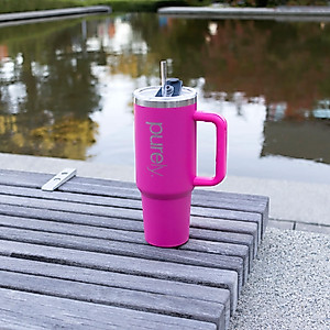 PURELY 40 oz Ceramic Lined Insulated Tumbler with Handle, Leak Resistant 2-way Lid and Straw, Ceramic Lined Travel Mug (Pink, 40oz)