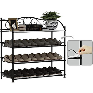 YADOOLIFE 4-Tier Black Shoe Rack, Metal Shoe Rack for Entryway, Closet, Free Standing Shoe Storage Racks, Sturdy Shoes Stand with Dust-proof Liners (Black)