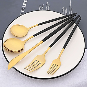 JANKNG 6Pcs Black Gold Dinner Forks 18/0 Stainless Steel Forks Set for Home Kitchen and Restaurant, Mirror Finished, Dishwasher Safe (8.46-Inch, SeT Of 6)