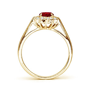 Angara Princess Diana Inspired Natural Ruby Ring for Women with Diamond Halo in 14K Yellow Gold for Wedding, Anniversary, Engagement (Stone Size-5x3mm, Stone wt-0.25, Ring Size-9) - July Birthstone