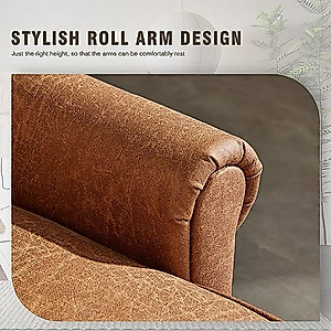 HOOOWOOO 81.51" L Shaped Couch Mid Century Modern Sectional Couch Brown Faux Leather Sofa with Right Chaise 3-Seater Rolled Arms Solid Wood Frame for Living Room Apartment