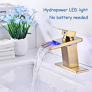 Mekoly LED Bathroom Faucet,Gold Bathroom Sink Waterfall Faucet RV Bath Vanity Faucets for Sinks 1 Hole,Brushed Gold Bathroom Faucets 3 Hole
