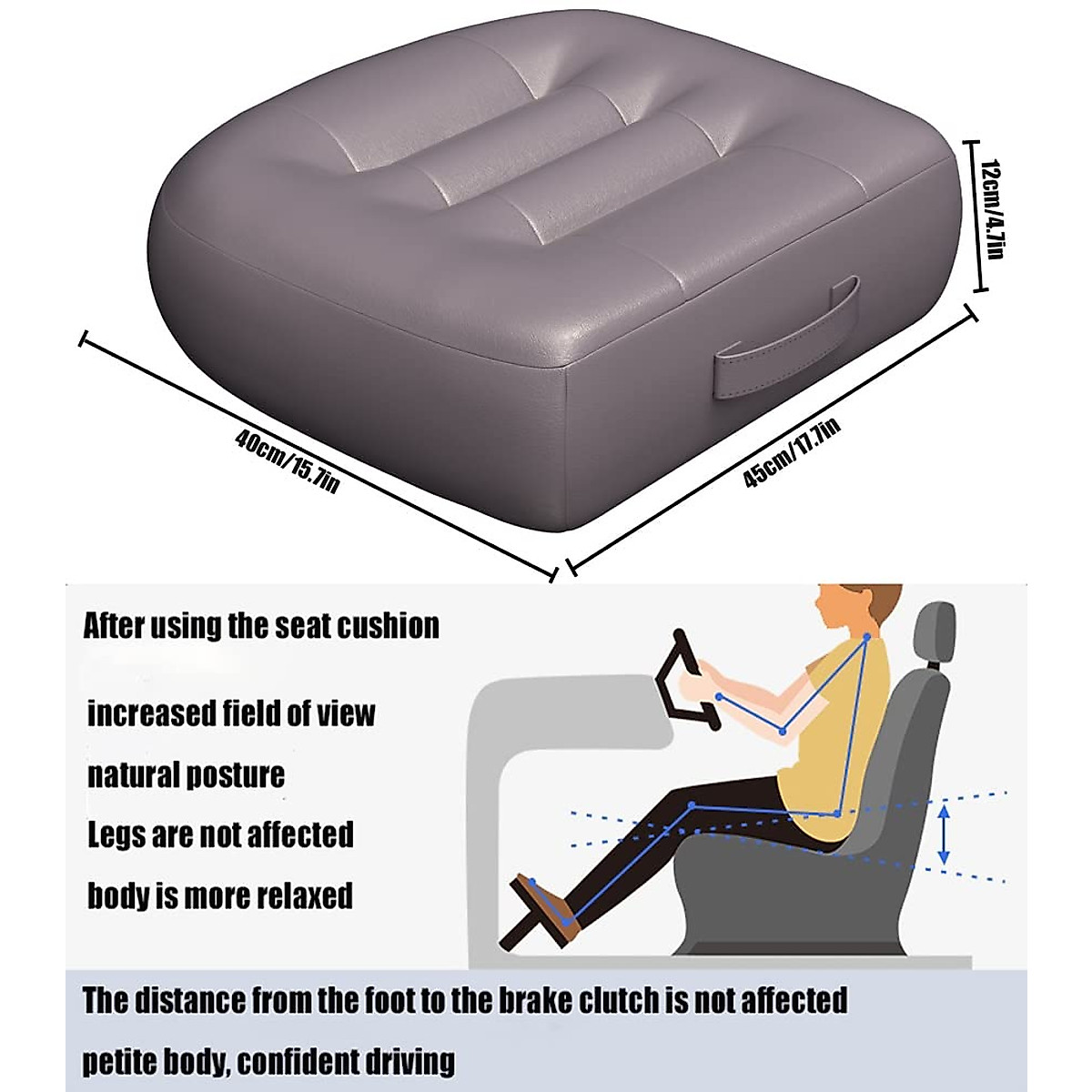 YITONGXXSUN Adult Booster Seat Cushion/Car Cushions for ShortPeople/Effectively Increase The Field of View by 12cm/4.7in,Back Fatigue Relief Chair Cushion Angle Lift Big Cushion/Grey