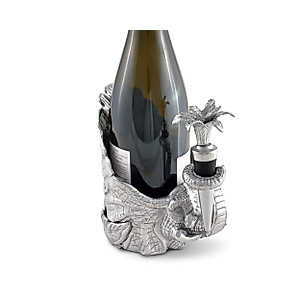 Arthur Court Aluminum Metal Elephant Wine Coaster and Stopper Set Sand casted Artisan Metal 4.5 inch Diameter Coaster 7 inch Tall