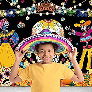 MAQTT 7x5ft Day of Death Backdrop for Mexican Fiesta Party Decoraion Dia DE Los Muertos Flowers and Sugar Skull Photography Backdrops Dress-up Party Supplies