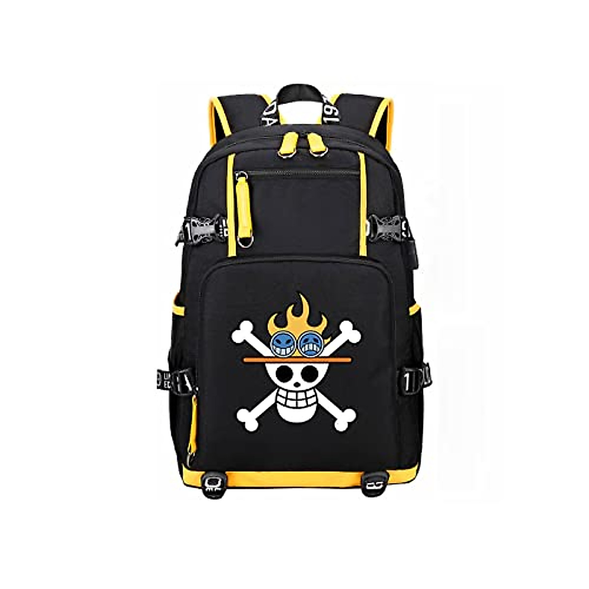Anime One Piece Color Print Pattern Backpack Equipped with USB Interface Fashion Casual Backpack Large Capacity Laptop (Ace)