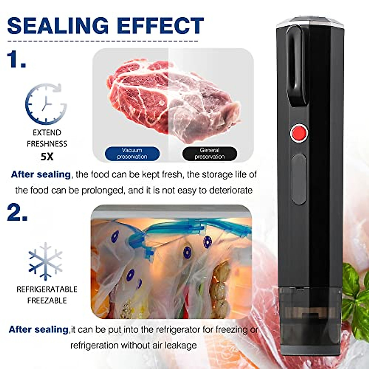 Moonshan Handheld Vacuum Sealer Portable Food Vacuum Sealing Machine 1200 mAH Rechargeable Lithium Battery Carry-on Type with 5 Reusable Bags for Home