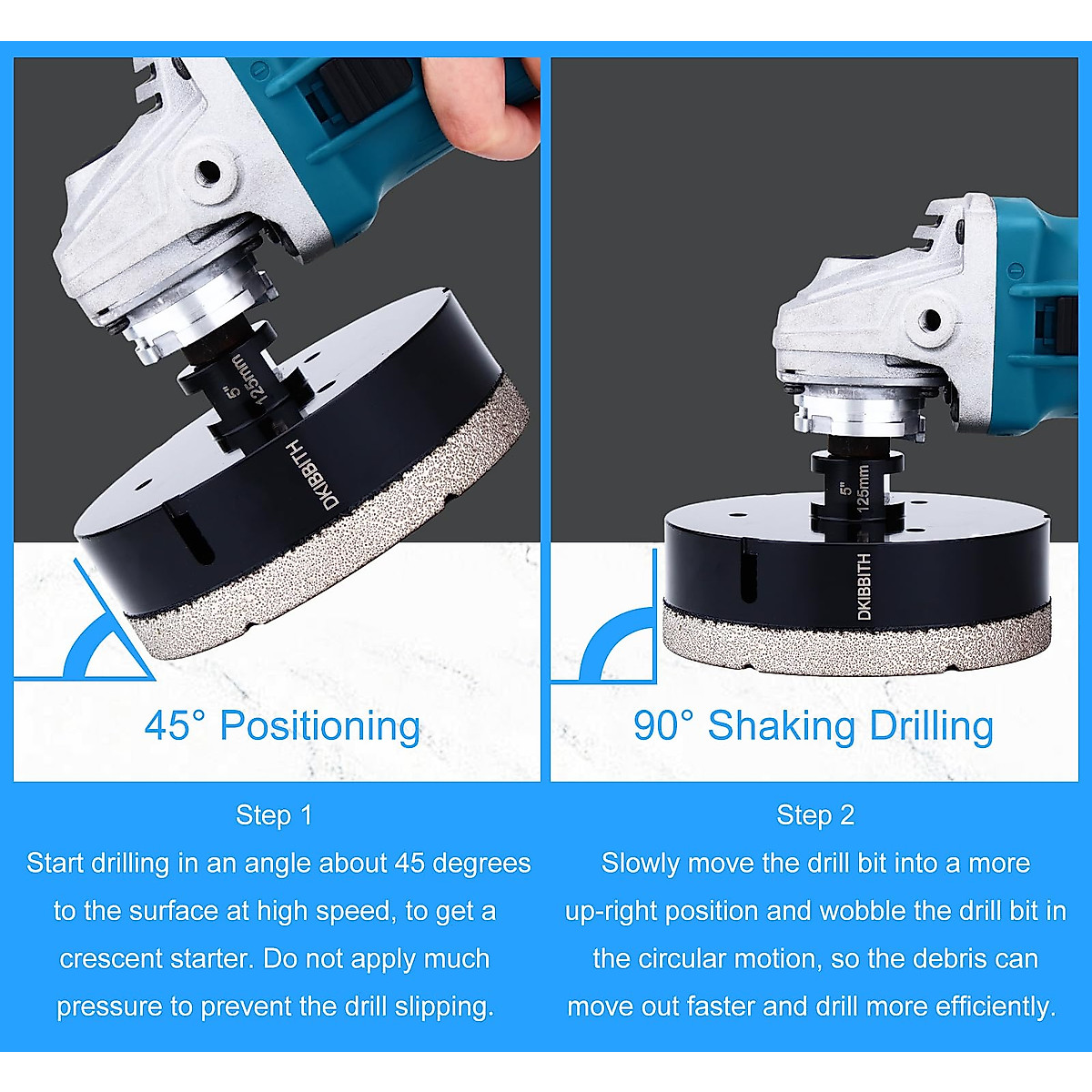 DKIBBITH 5" Dry Diamond Core Drill Bit, Tile Hole Saw for Ceramic Porcelain Granite Quartz Marble Tiles Stone Brick Glass Block with 5/8-11 Thread Fit Angle Grinders, 125mm Black