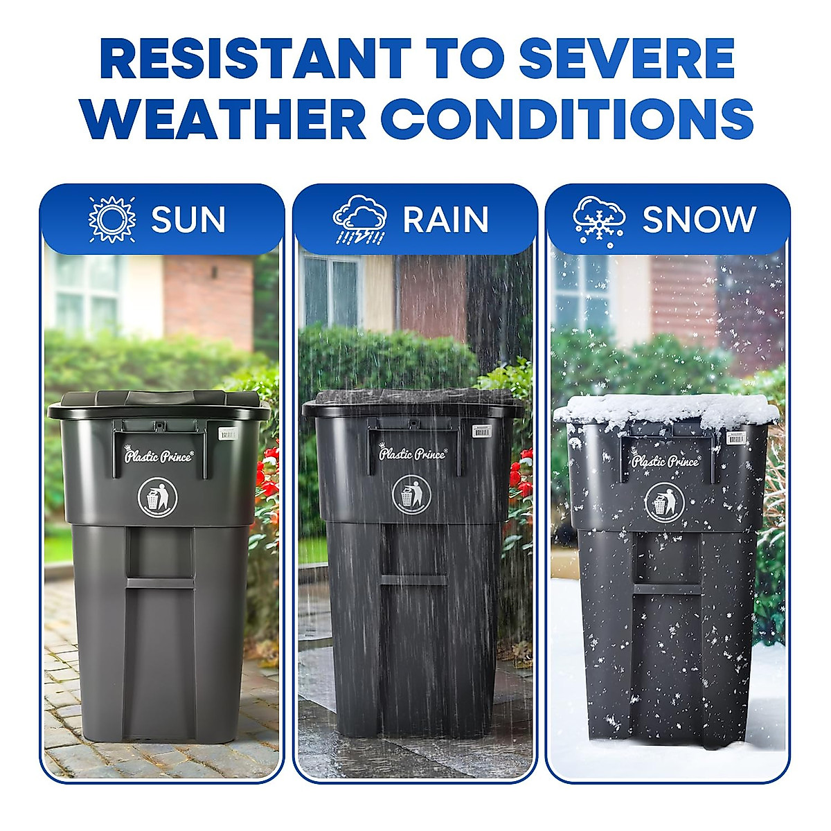 PLASTIC PRINCE 50 Gallon Rollout Trash Can with Lid, Commercial Heavy-Duty Whelled Outdoor Garbage Can, Gray