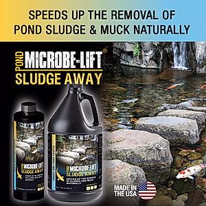 MICROBE-LIFT Sludge-Away Pond and Outdoor Water Garden Sludge and Muck Remover, Safe for Live Koi Fish, Plant Life, and Décor (32 Ounces)