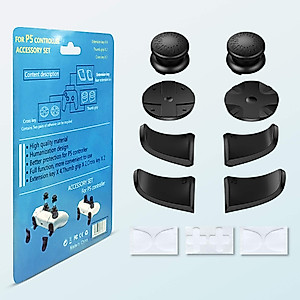 PS5 Controller Accessories Kit, Daugee L2 R2 Trigger Extender+Silicon Analog Stick Thumb Grips+D-pad for Playstation 5 Controller,Anti-Slip Replacement Parts（Black）