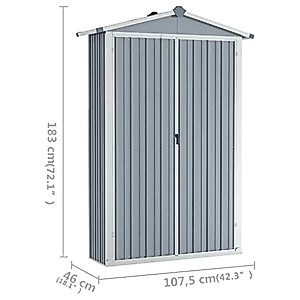 vidaXL Garden Shed Outdoor Lawn Home Garden Structure Storage Ventilation Sloping Design Shelf Tool Storage House Shed Gray Galvanized Steel