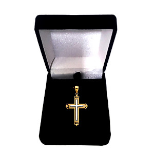14k 2 Tone Gold Diamond Cut And Milgrain Finish Cross Pendant