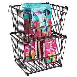 mDesign Modern Stackable Metal Food Storage Organizer Bin Basket with Handles, Open Front for Kitchen Cabinets, Pantry, Closets, Bedrooms, Bathrooms - Large, 6 Pack - Bronze