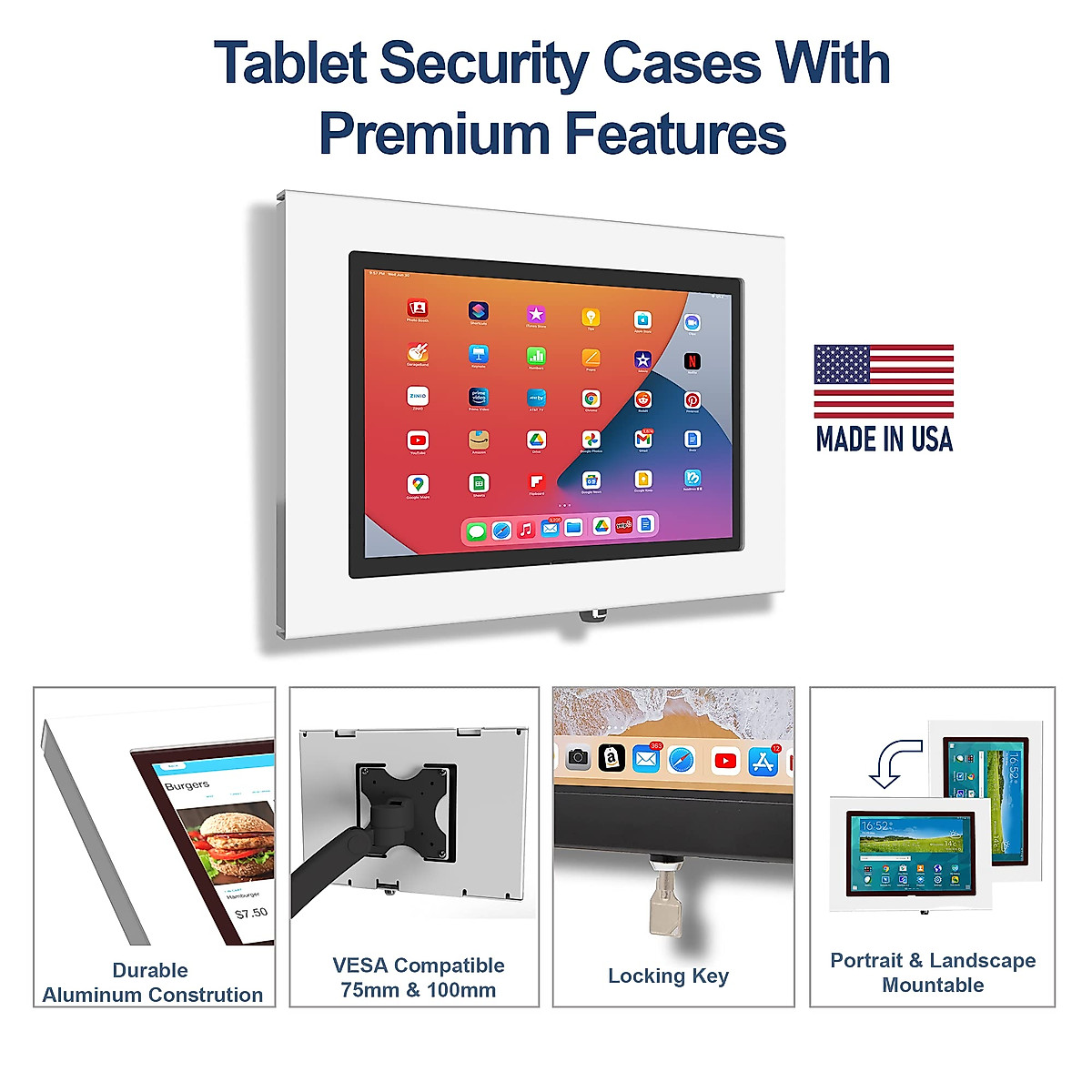 TABcare Locking Security Metal Case for Apple iPad 7 10.2" 2019, iPad 8 2020, iPad 9 2021 Tablet for Kiosk, POS, Store, Show Display (Black, iPad 7/8/9 10.2)