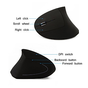 Wireless Mouse Ergonomic Vertical Left-Handed Mouse Ergo LED Light High Precision Optical Cordless Lightweight Left Hand Mice Women Men Gift for PC Computer Laptop Mac Office,1600 DPI,Side Buttons