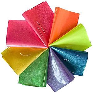 ONEART | 8 Pieces Bright Color Sparkle Glitter Faux Leather Sheets, 8"×12" Smooth Solid Synthetic Vinyl Fabric for Hair Clips Bows Earrings DIY Crafts