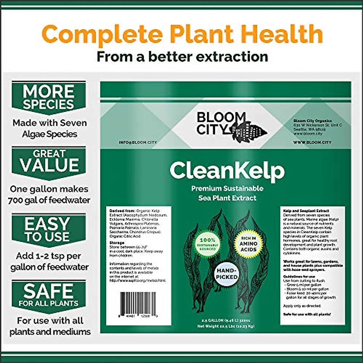 Organic Liquid Kelp Fertilizer - Seaweed Fertilizer for Plants - Concentrated Kelp & Seaweed Extract, Quart (32 oz) Makes 180 Gallons
