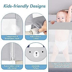 BABY JOY Bed Rail for Toddlers, 77’’ Extra Long, Height Adjustable & Folding Baby Bed Rail Guard w/Breathable Mesh & Double Safety Child Lock for Kids Twin Double Full Size Queen King Mattress (Gray)