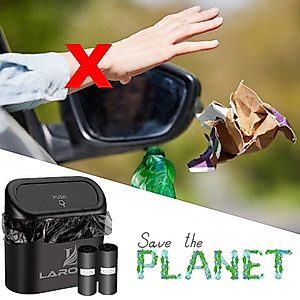 Laroba Car Trash Can with Lid - Mini Auto Dustbin Garbage Organizer | Two Roll Plastic Trash Bags | Automotive Garbage Container Bin for Vehicle, Home, Office