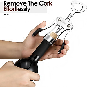 IPOW Wine Opener, Zinc Alloy Wine Bottle Opener, Wing Corkscrew Heavy Duty, Manual Multifunctional Cork Screw for Waiter, Silver