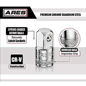 ARES 70007-4-Piece Socket Adapter and Reducer Set - 1/4-Inch, 3/8-Inch, & 1/2-Inch Ratchet/Socket Set Extension/Conversion Kit - Premium Chrome Vanadium Steel with Mirror Finish